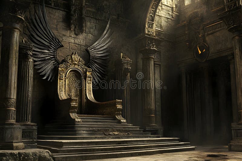 Ancient Throne Room with Dramatic Winged Throne and Pillars Stock Image ...