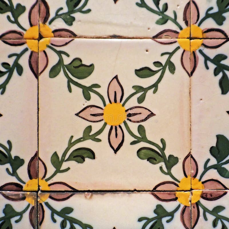 Ancient Tiles with Floral Pattern in Rio De Janeiro, Brazil Stock Image ...