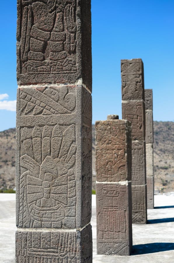 Ancient Toltec Columns with Writing on it Stock Photo - Image of ...