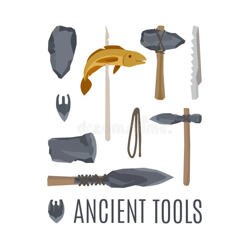 Ancient Tools Set Isolated on White Background. Hunting and Military ...