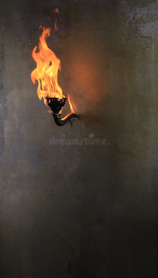 Ancient torch on old wall stock image. Image of house - 335634613