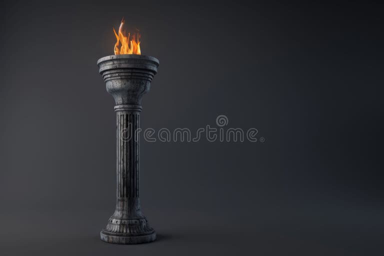 Ancient Torch on a Stone Column. Generative Ai Stock Illustration ...