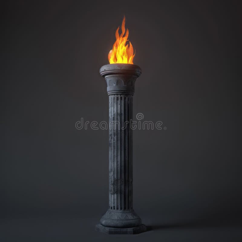 Ancient Torch on a Stone Column. Generative Ai Stock Illustration ...