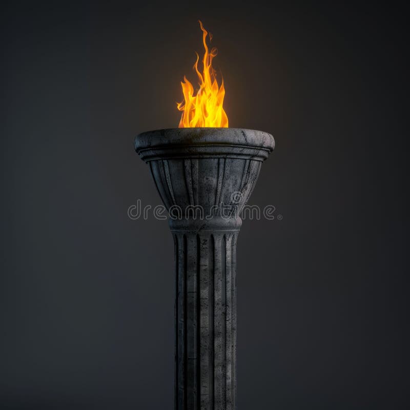 Ancient Torch on a Stone Column. Generative Ai Stock Illustration ...