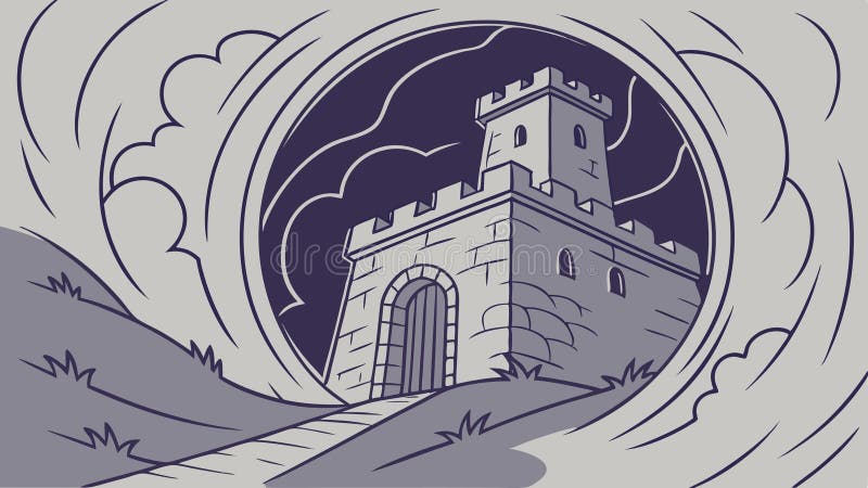 Ancient Tower or Castle in a Circular Portal Frame Vector Art, Vector ...