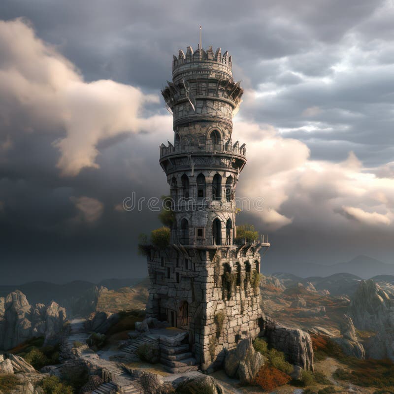 Ancient Tower Made of Grey Bricks Created with Generative AI Stock ...