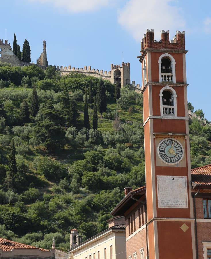 Ancient Tower in the Main Square in Marostica Town in Italy Stock Image ...