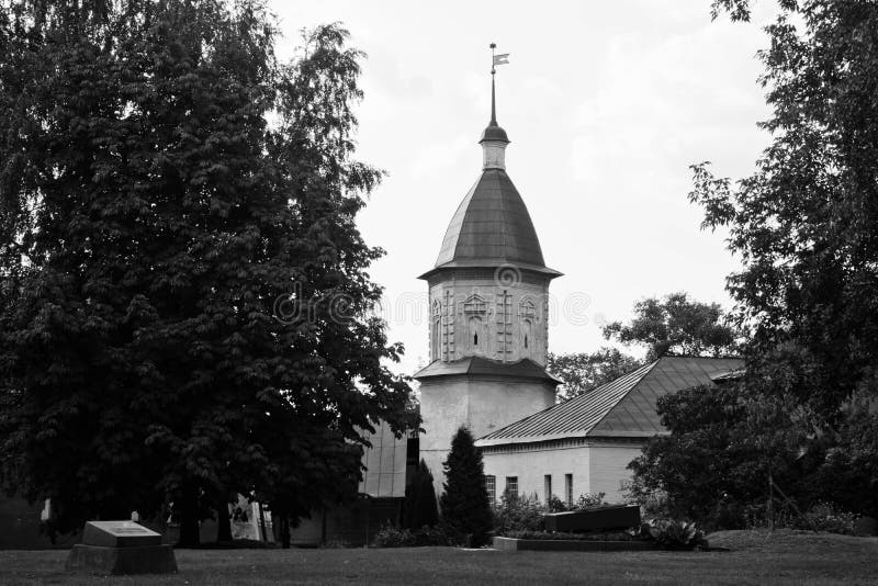Ancient Tower in Old Monastery Black and White Stock Image - Image of ...