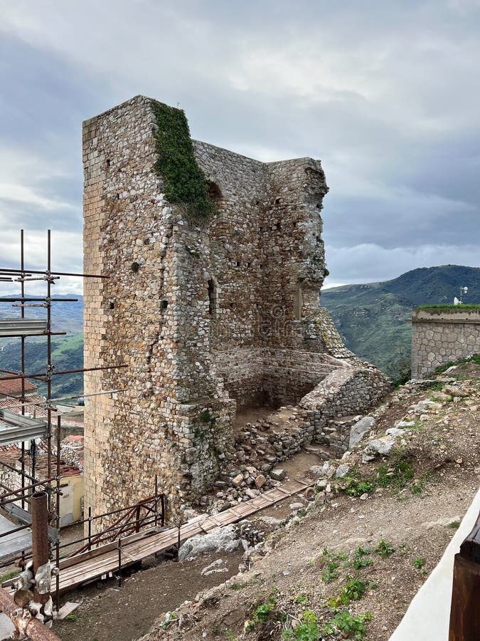 Ancient Tower of Sclafani Bagni., Palermo, Sicily, Italy Stock Image ...