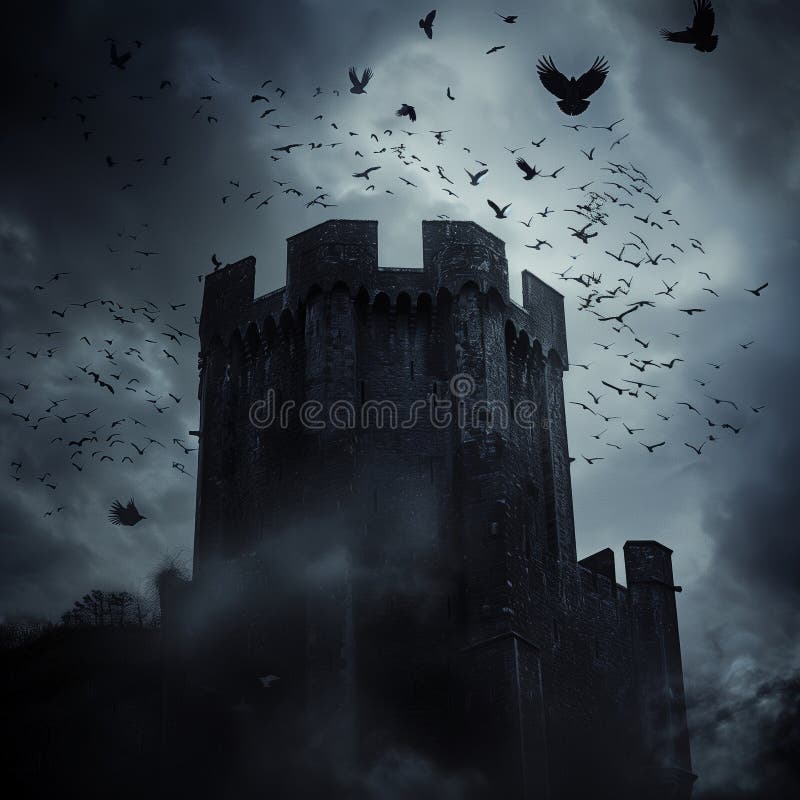An Ancient Tower Surrounded by Ravens Stock Photo - Image of landscape ...