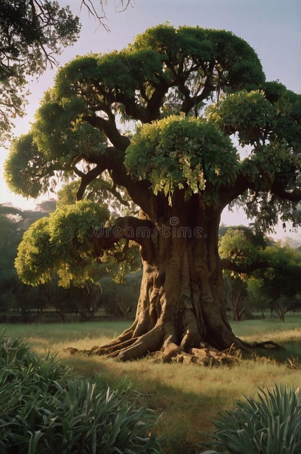 An Ancient, Towering an Ara Tree Standing at Dawn. Stock Illustration ...