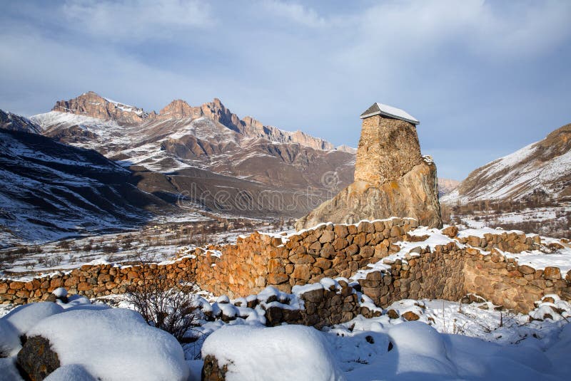 Ancient Towers of Upper Balkaria in the Winter in the Snow Stock Image ...