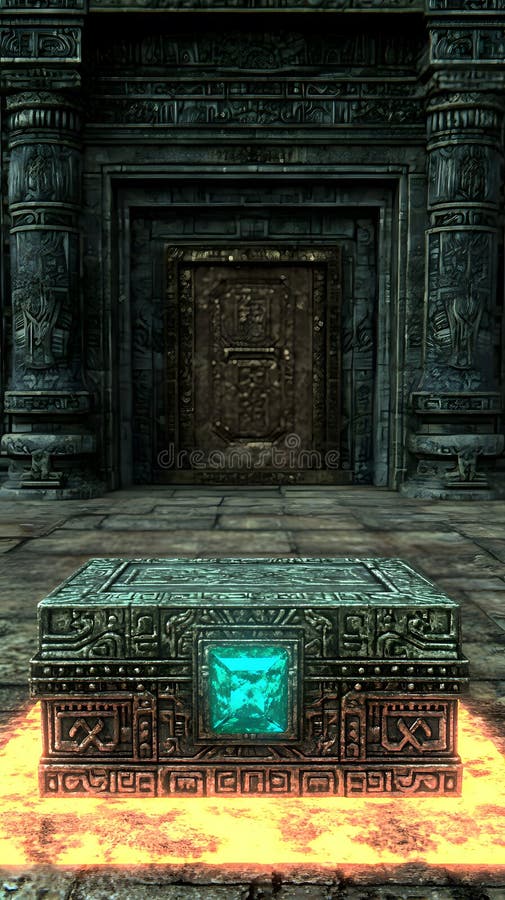 Ancient Treasure Chest with Glowing Emerald Stock Illustration ...