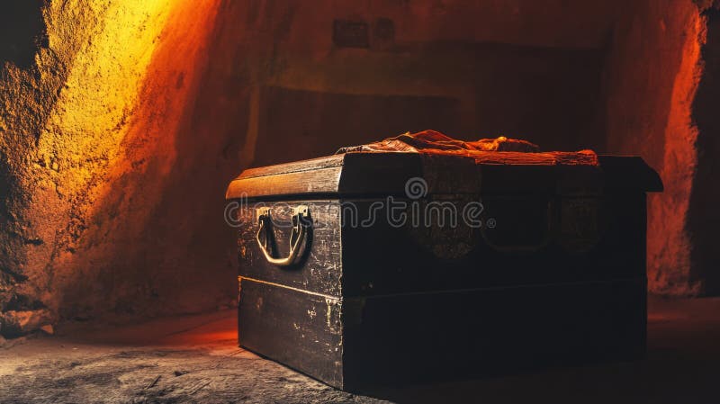 Ancient Treasure Chest in Mysterious Cave Illuminated by Warm Light ...