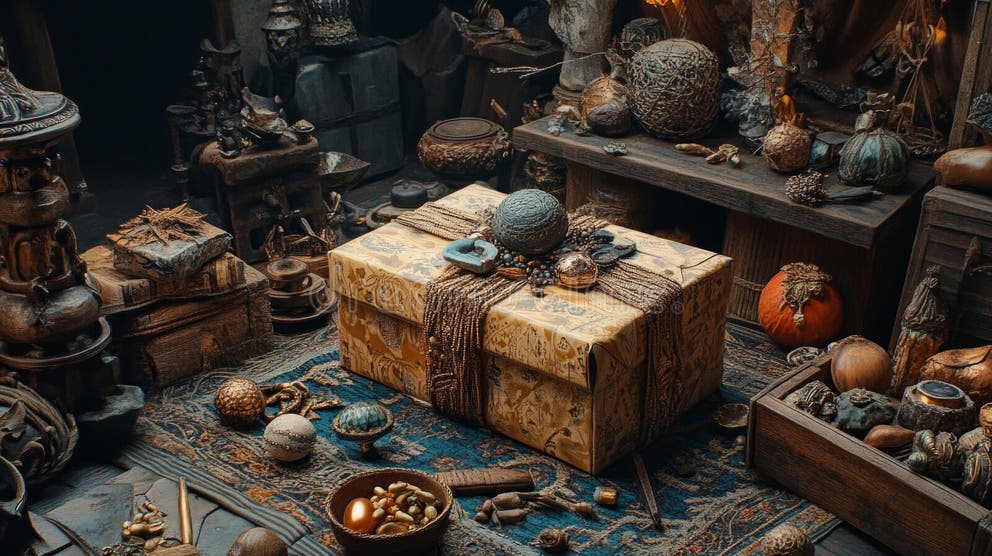 Ancient Treasure Chest: Mythic Artifacts and Riches Stock Illustration ...