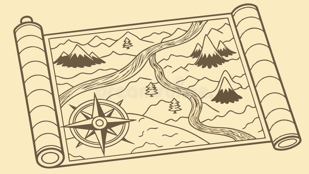 Ancient Treasure Map with Compass and Landmarks Vector, Vector Design ...