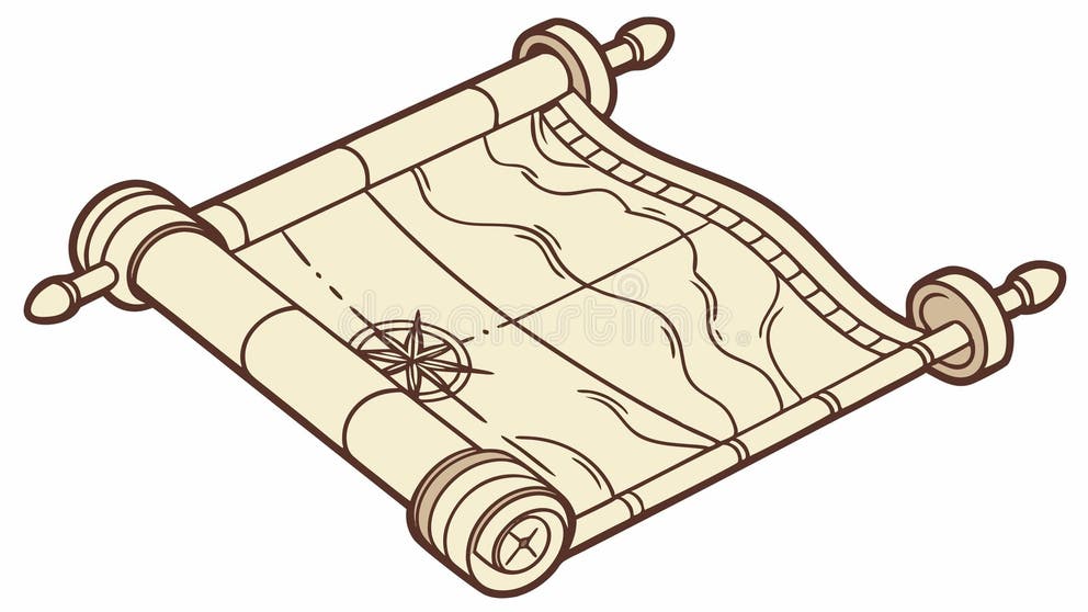 Ancient Treasure Map Scroll Outline Vector Illustration, Vector Design ...