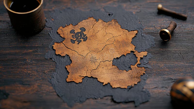 Ancient Treasure Map with Symbols on a Wooden Table Vintage Style Stock ...