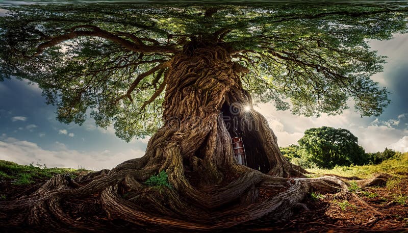 Ancient Tree with Extensive Roots and Vines Stock Illustration ...