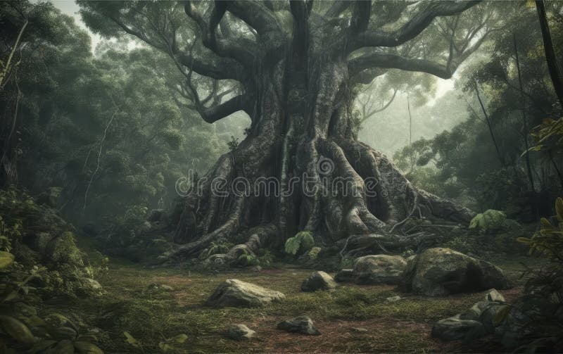Ancient Tree in a Mysterious Forest. Created by Generative Artificial ...