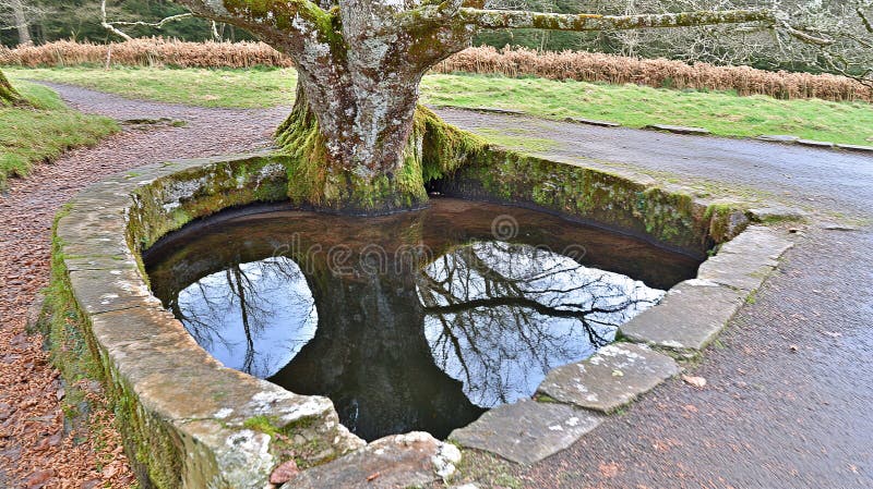 Ancient Tree Reflecting in Woodland Spring Pool Stock Photo - Image of ...