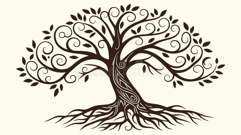 Ancient Tree with Root System, Symbol of Life and Wisdom, Vector Design ...