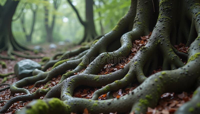 Ancient Tree Roots Close-up with Moss, Forest Floor, Nature ...