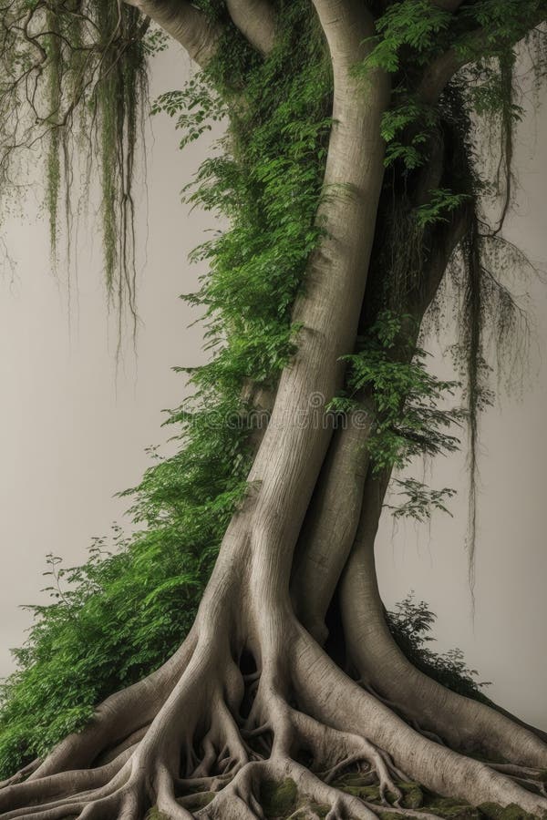 Ancient Tree Roots Surrounded by Mysterious Foliage. Stock Photo ...