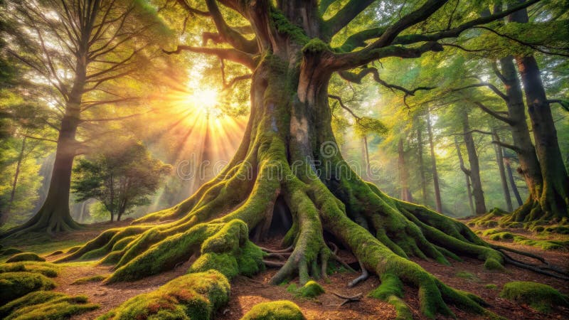 Ancient Tree S Majestic Roots in a Sun-drenched Forest. Generative AI ...