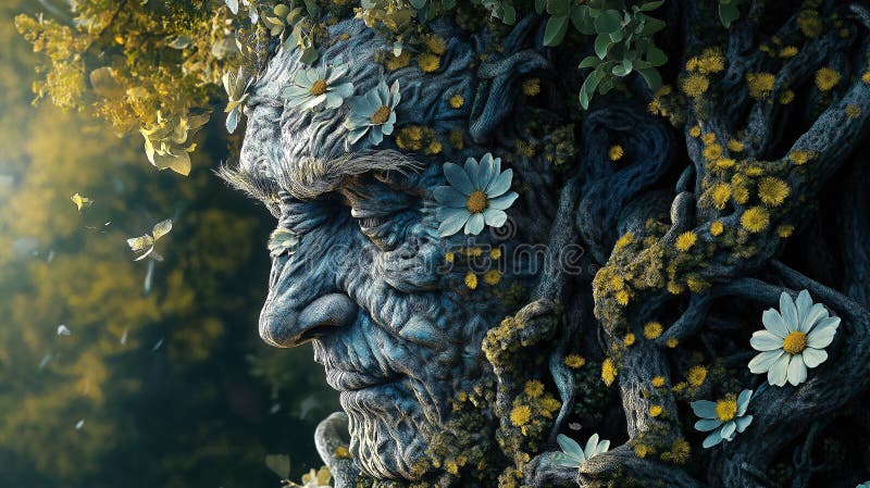 Ancient Tree Spirit with a Human Face Stock Illustration - Illustration ...