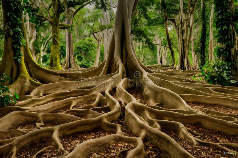 Ancient Tree with Strong, Intertwined Roots Stock Illustration ...