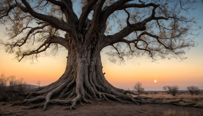 Ancient Tree at Sunrise stock image. Image of tranquility - 308655627