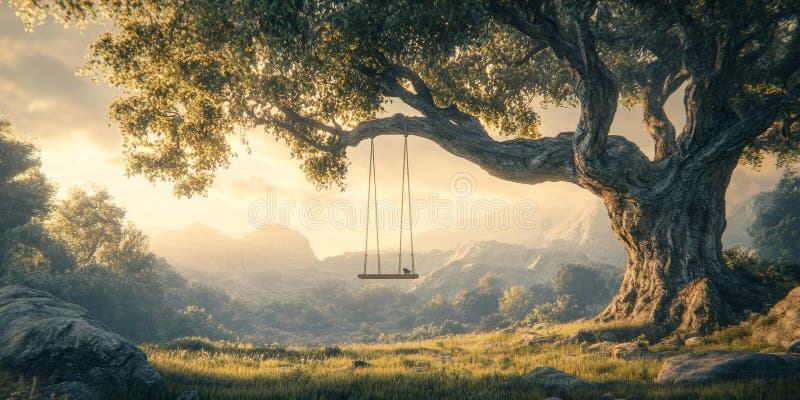 An Ancient Tree with a Swing Hanging from Its Branches, Representing ...
