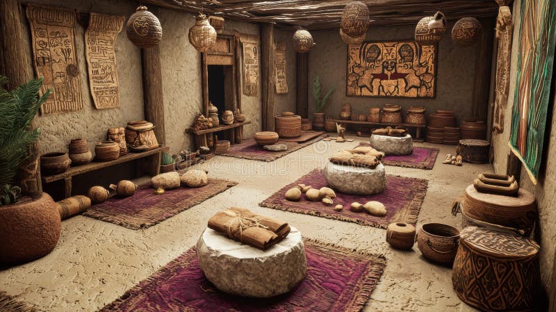 Ancient Tribal Chamber with Scrolls and Pottery Showcases Cultural ...