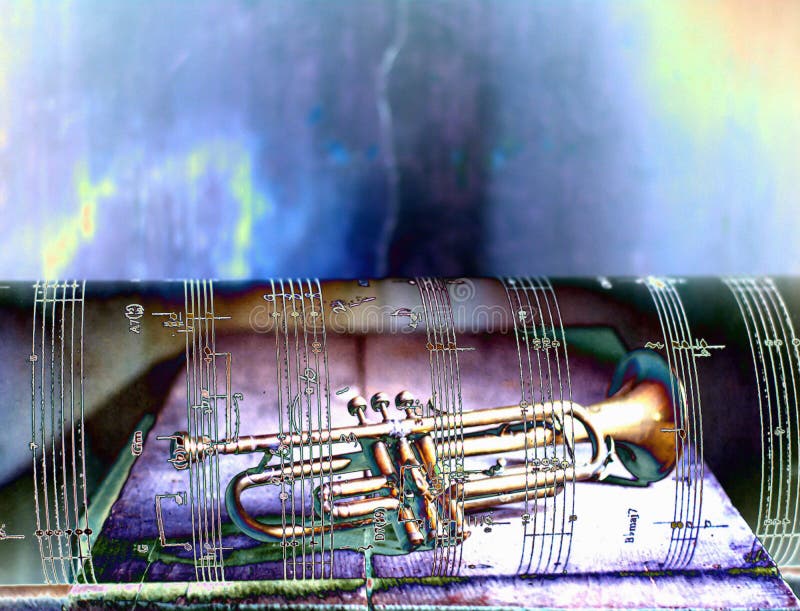 An Ancient Trumpet, Wrapped in Musical Notes Stock Illustration ...