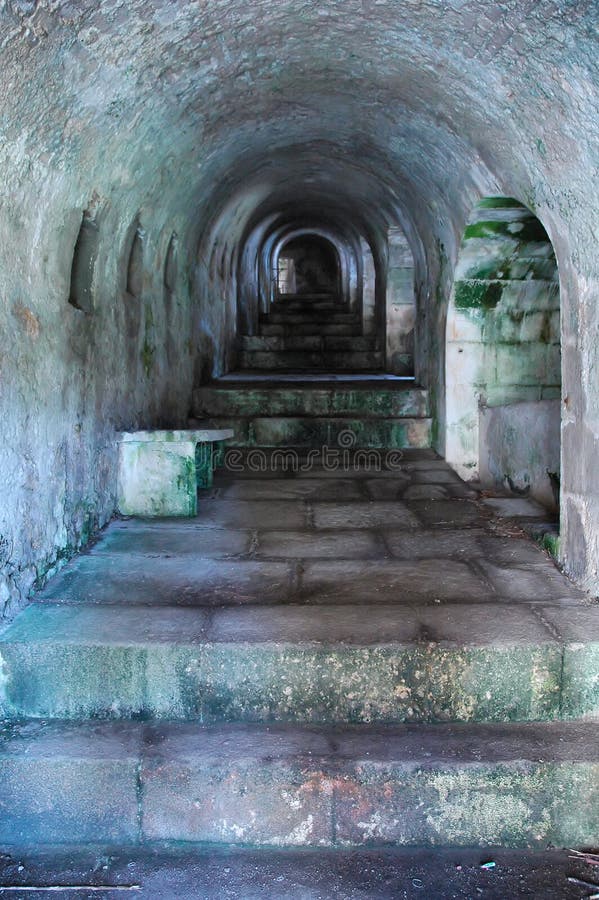 Ancient tunnel with stairs stock illustration. Illustration of castle ...