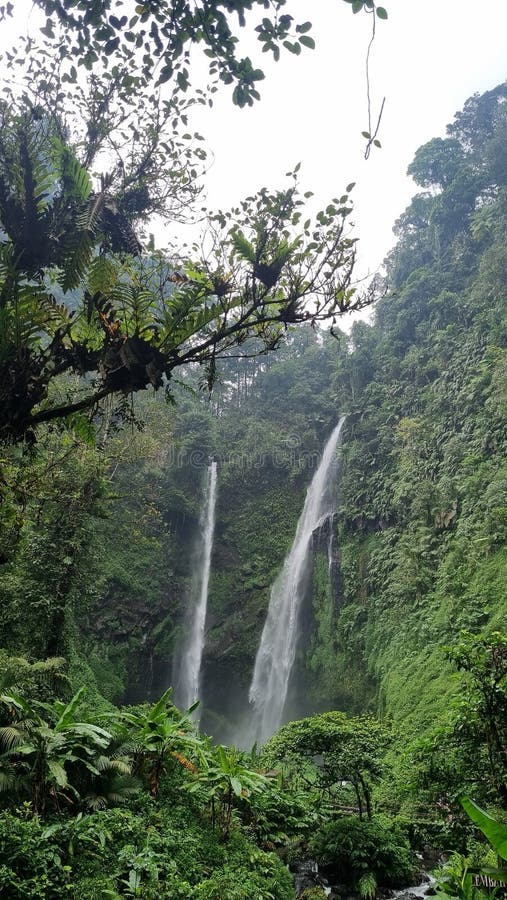 Ancient Twin Waterfall, Indonesia Stock Image - Image of waterfall ...