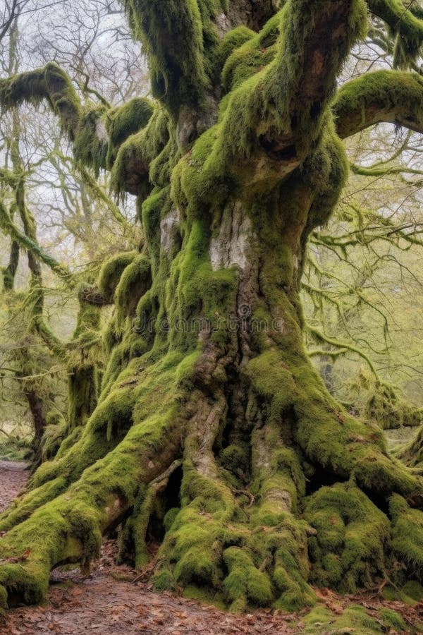 Ancient Twisted Oak Tree with Moss-covered Bark Stock Photo - Image of ...