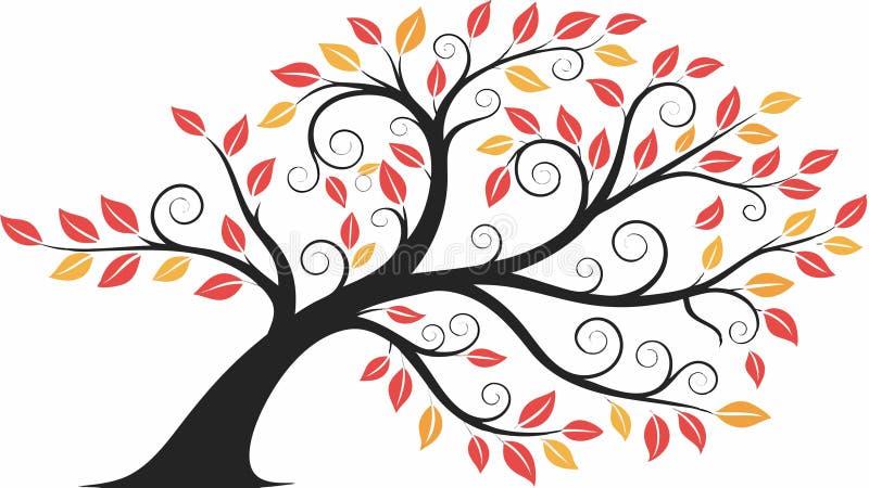 Ancient Twisted Tree with Falling Leaves, Timeless Nature, Vector ...