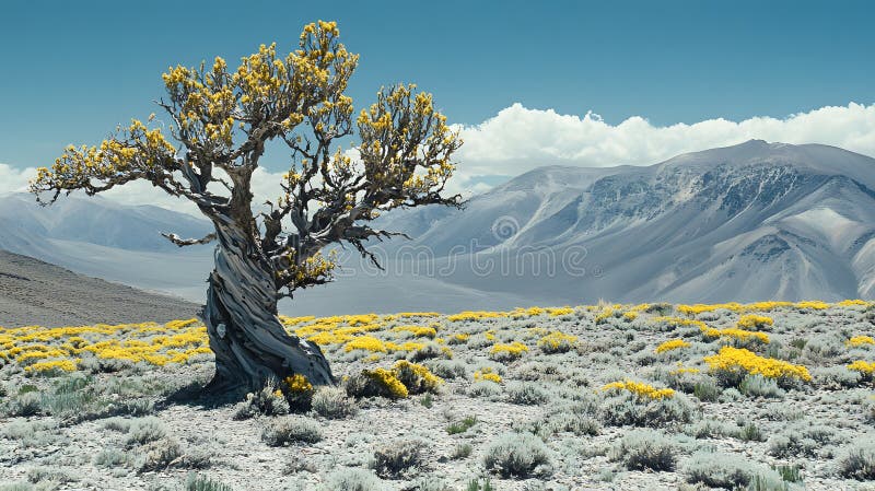 Ancient Twisted Tree in Mountain Valley Spring Royalty Free Image Stock ...