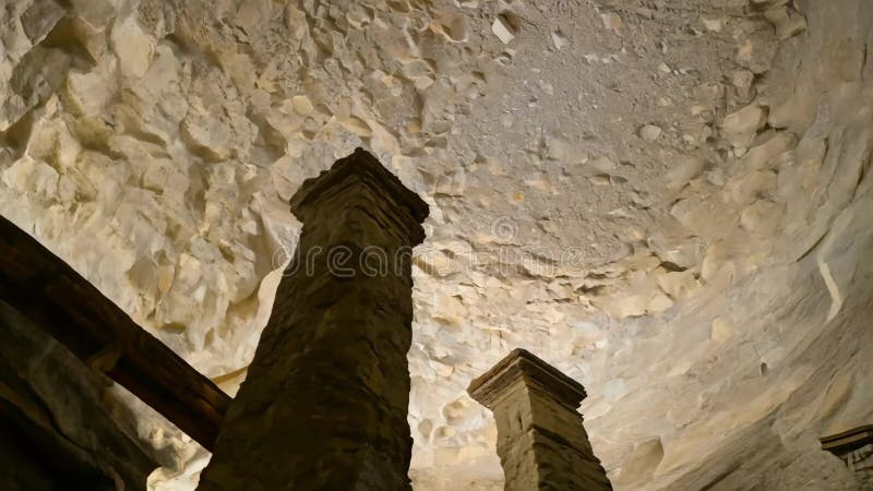 Ancient Underground Cave with Stone Pillars and Textured Ceiling ...