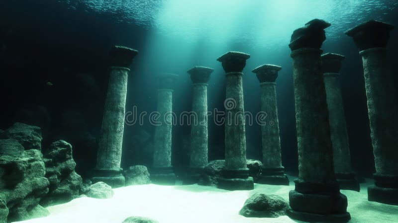 Underwater Columns in a Serene Coral Garden, Great for Historical and ...