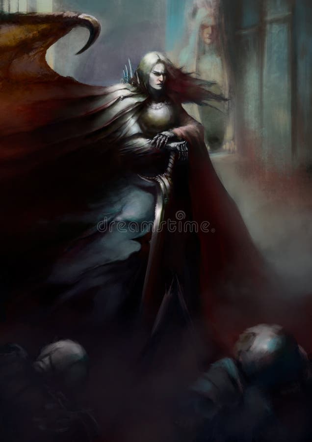 The Ancient Vampire Lord is Standing in the Temple Leaning on a Sword ...