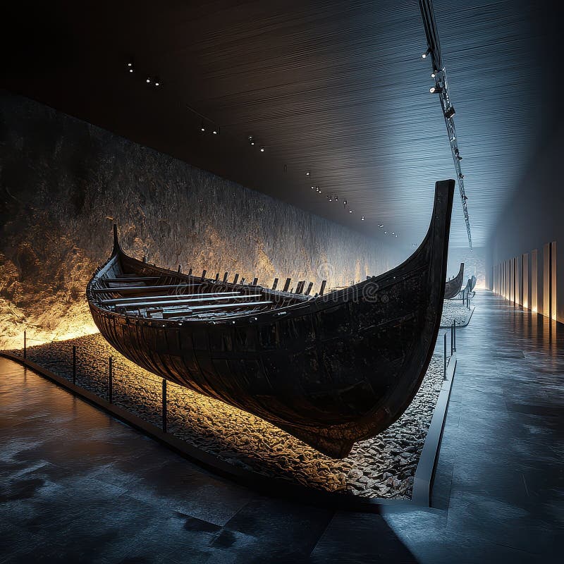 Ancient Viking Ship Displayed in Modern Museum Interior Setting Stock ...