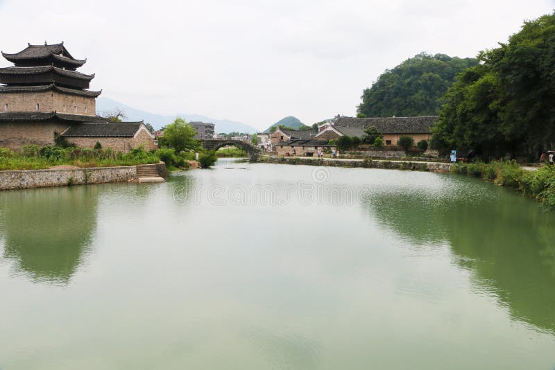 An Ancient Village Near a Mountain and a River Stock Photo - Image of ...