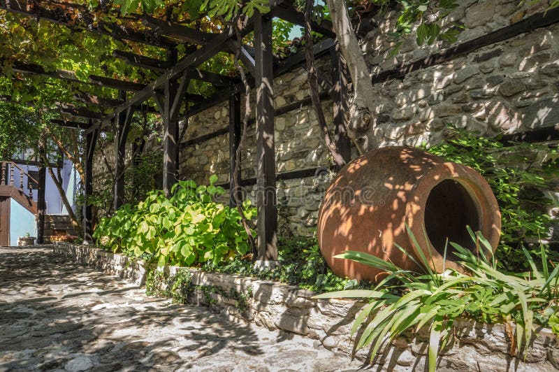 Ancient Vineyard. Construction with Pillars and Crossbars Stock Photo ...