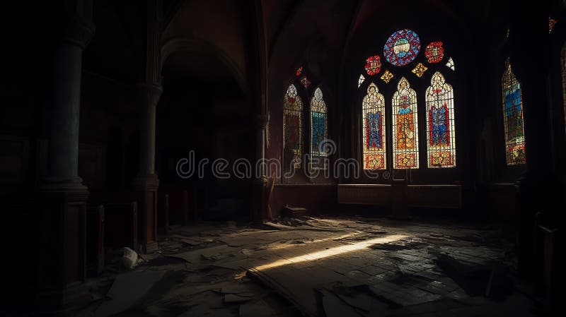 Ancient Vintage Authentic Damaged Cathedral Interior Stock Illustration ...