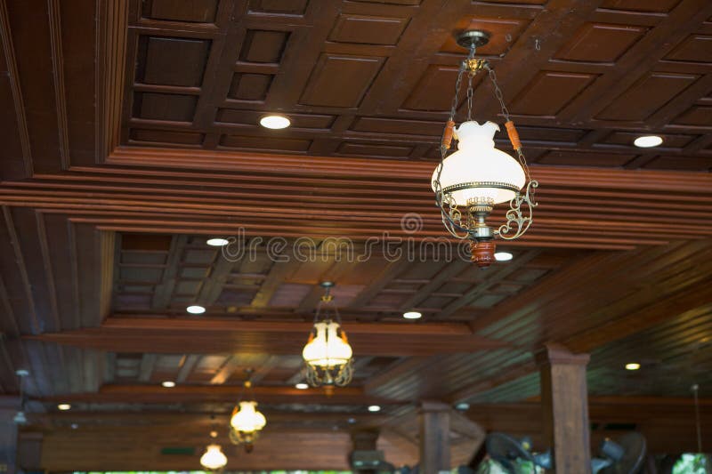 Vintage Glass Ceiling Lamp on Ceiling Stock Photo - Image of design ...