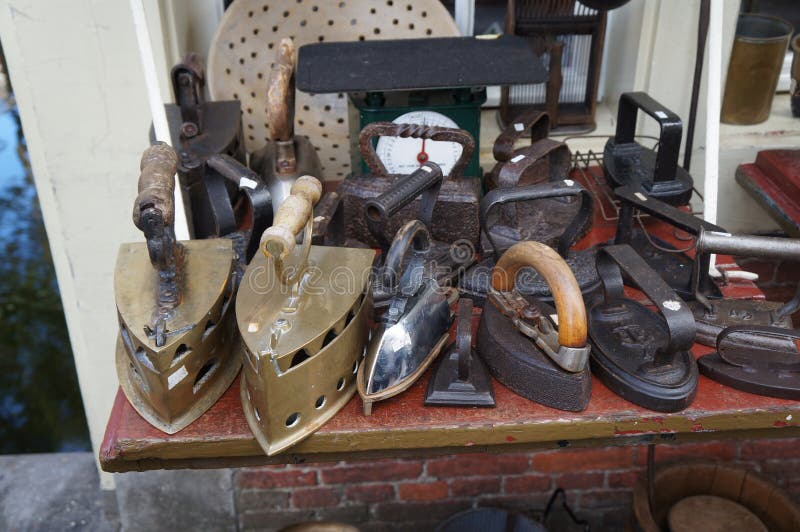 Ancient Vintage Irons for Ironing Stock Photo - Image of domestic ...