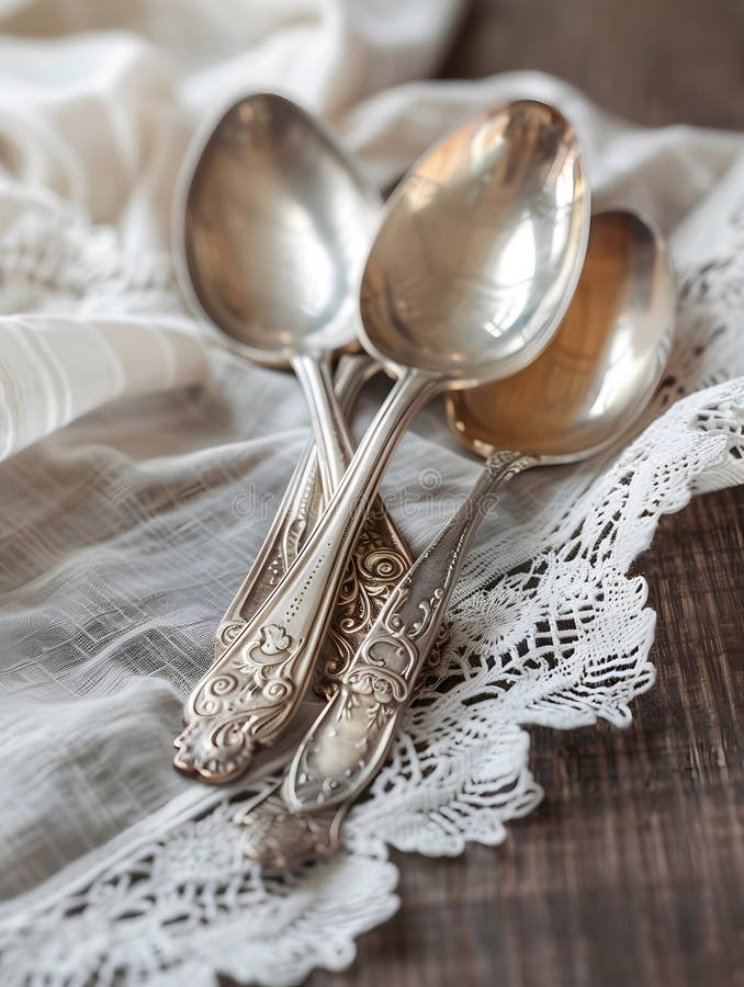 Ancient Vintage Spoons Deco Silverwave Kitchen Utensils Stock ...
